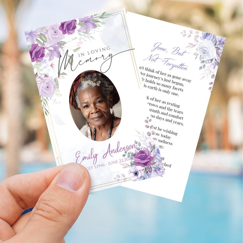 Purple Roses Funeral Prayer Card Template (digital Download) - Etsy