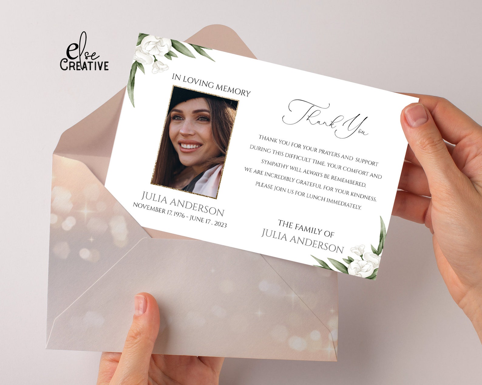 Funeral Thank You Card, Editable Memorial Card, Sympathy Card, Funeral ...