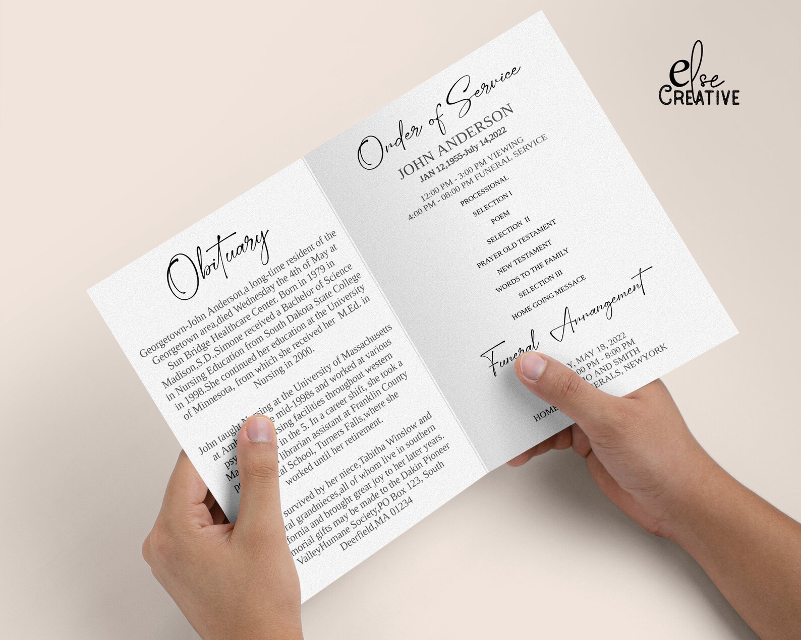Minimalist Funeral Program Template: Editable Photo Obituary (digital ...