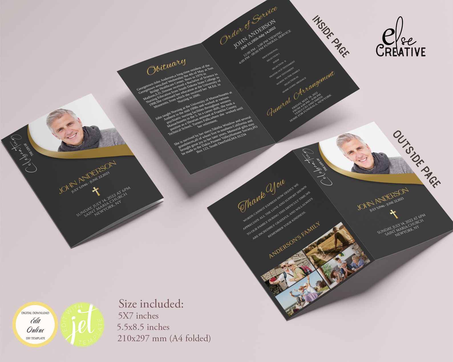 Black Funeral Program Template: Editable Memorial Service (digital ...