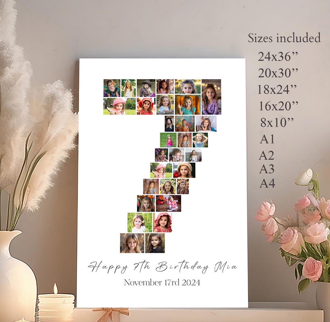 7th Birthday Photo Collage Template: Custom Number 7 Gift (canva ...