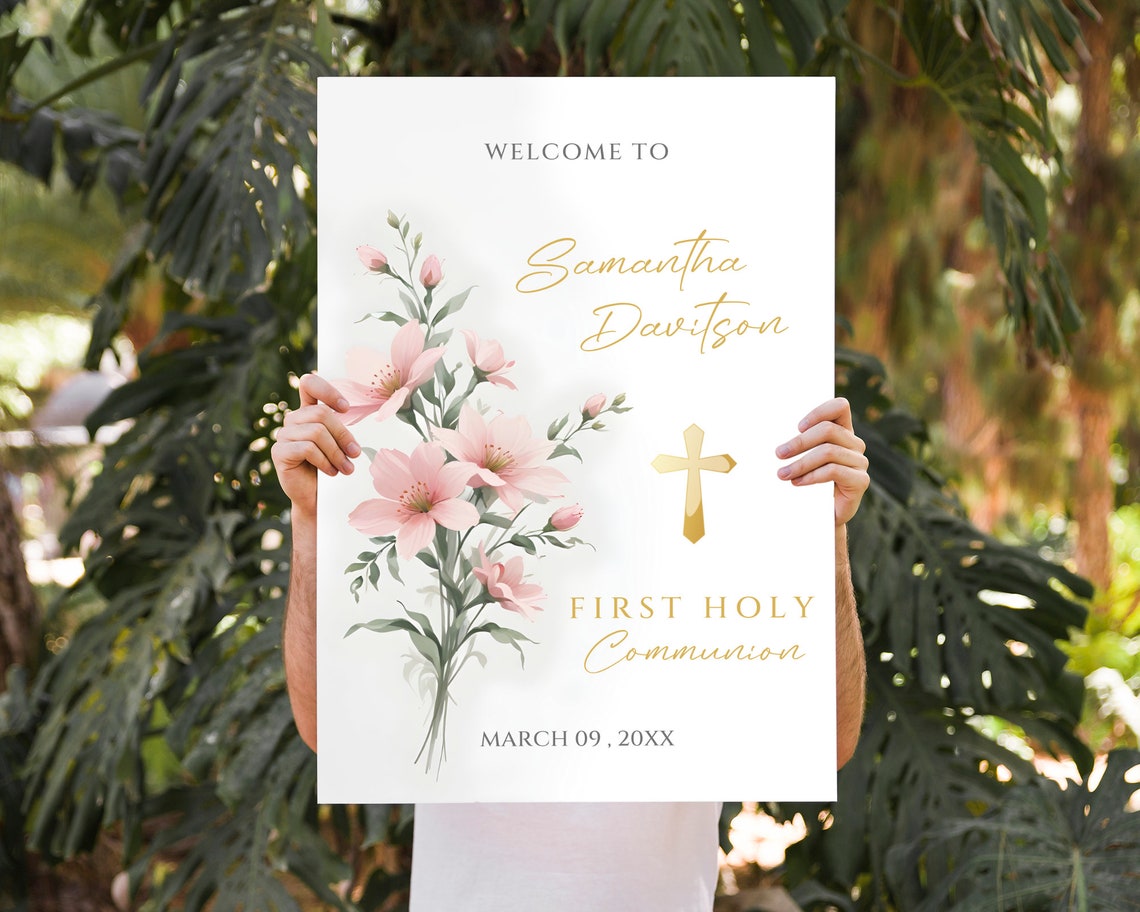 First Communion Welcome Sign Template, Pink First Communion Welcome ...