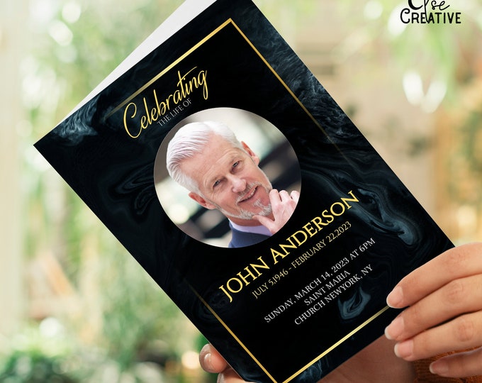 Black and Gold Funeral Program Template, Luxurious Funeral Program for ...