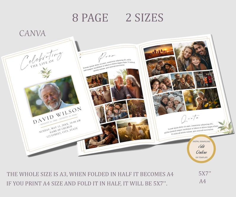 8 Page Funeral Program Template, Canva Funeral Template Printable ...