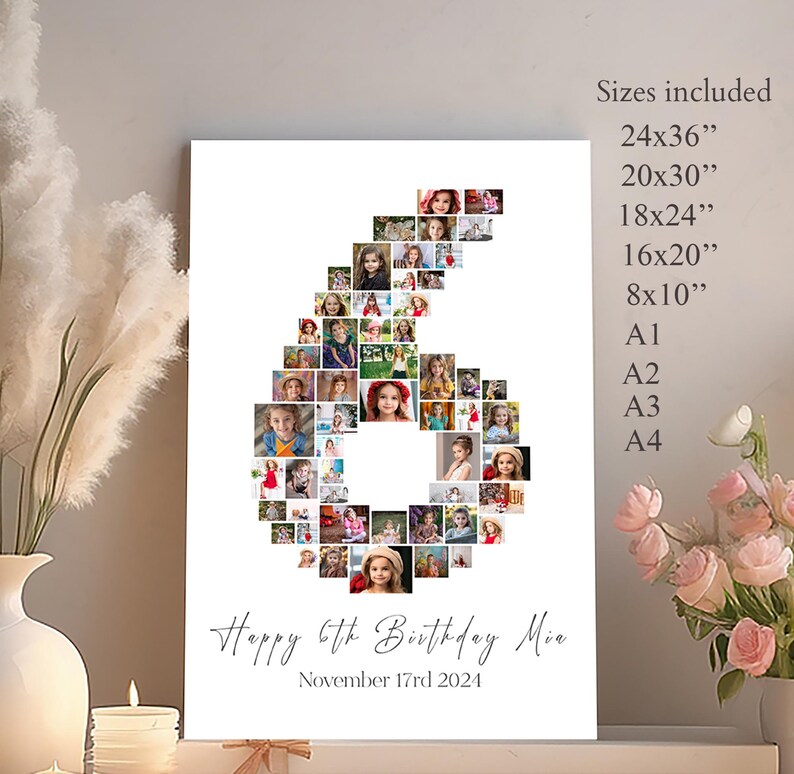 6th Birthday Photo Collage Template: Custom Number 6 Gift (canva ...