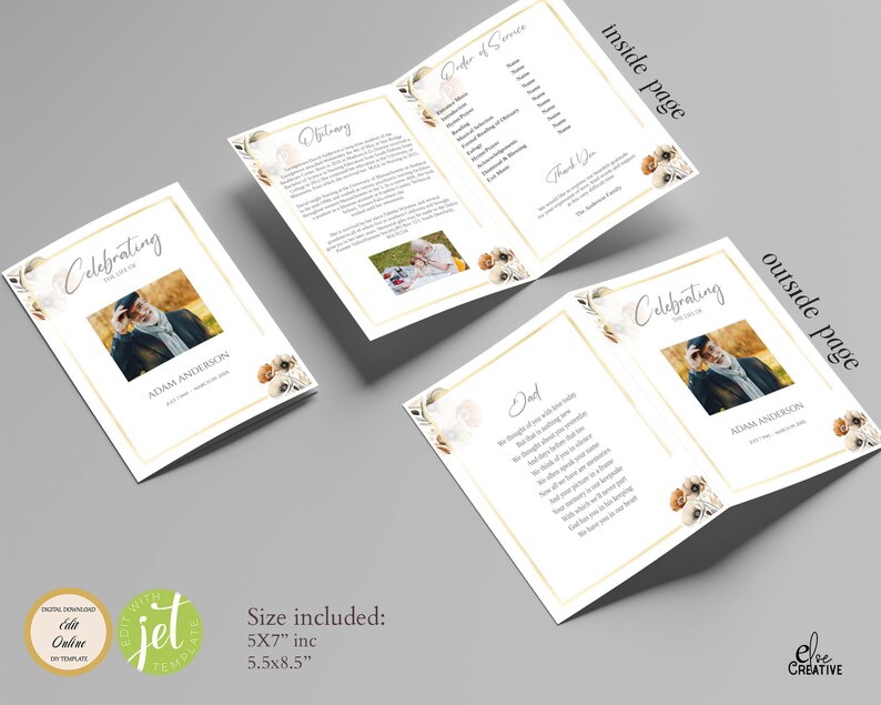 Editable Funeral Program Template, Funeral Memorial, Boho Service ...