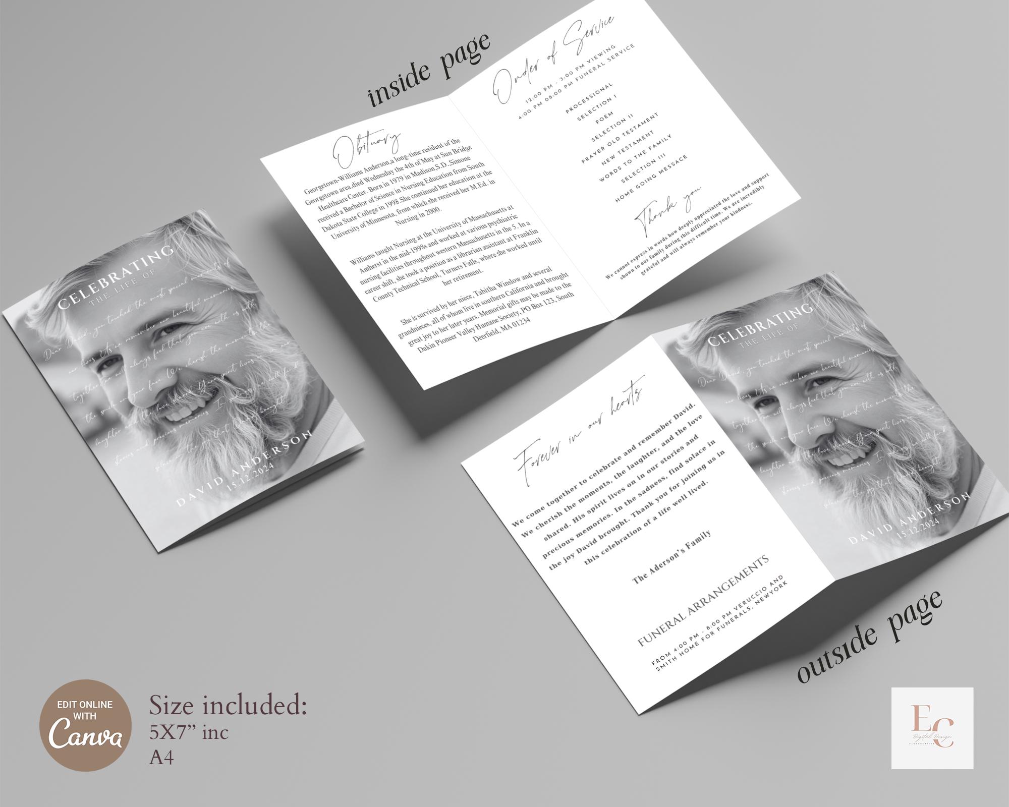 Minimalist Funeral Program Template: Simple Memorial Service (canva ...