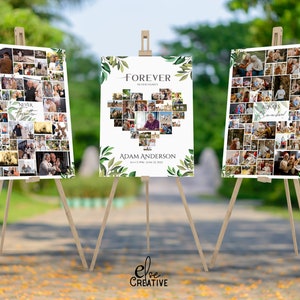 Celebration of Life Photo Collage Poster: Green Leaves Heart (canva ...