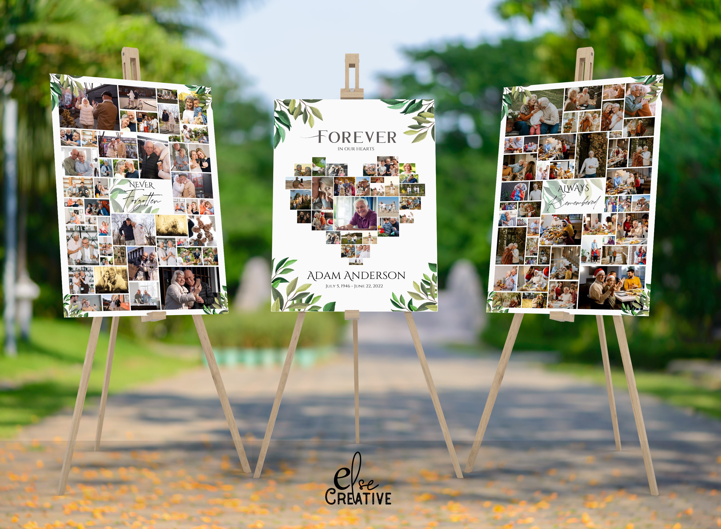 Celebration of Life Funeral Poster, Editable Green Leaves Heart Photo ...