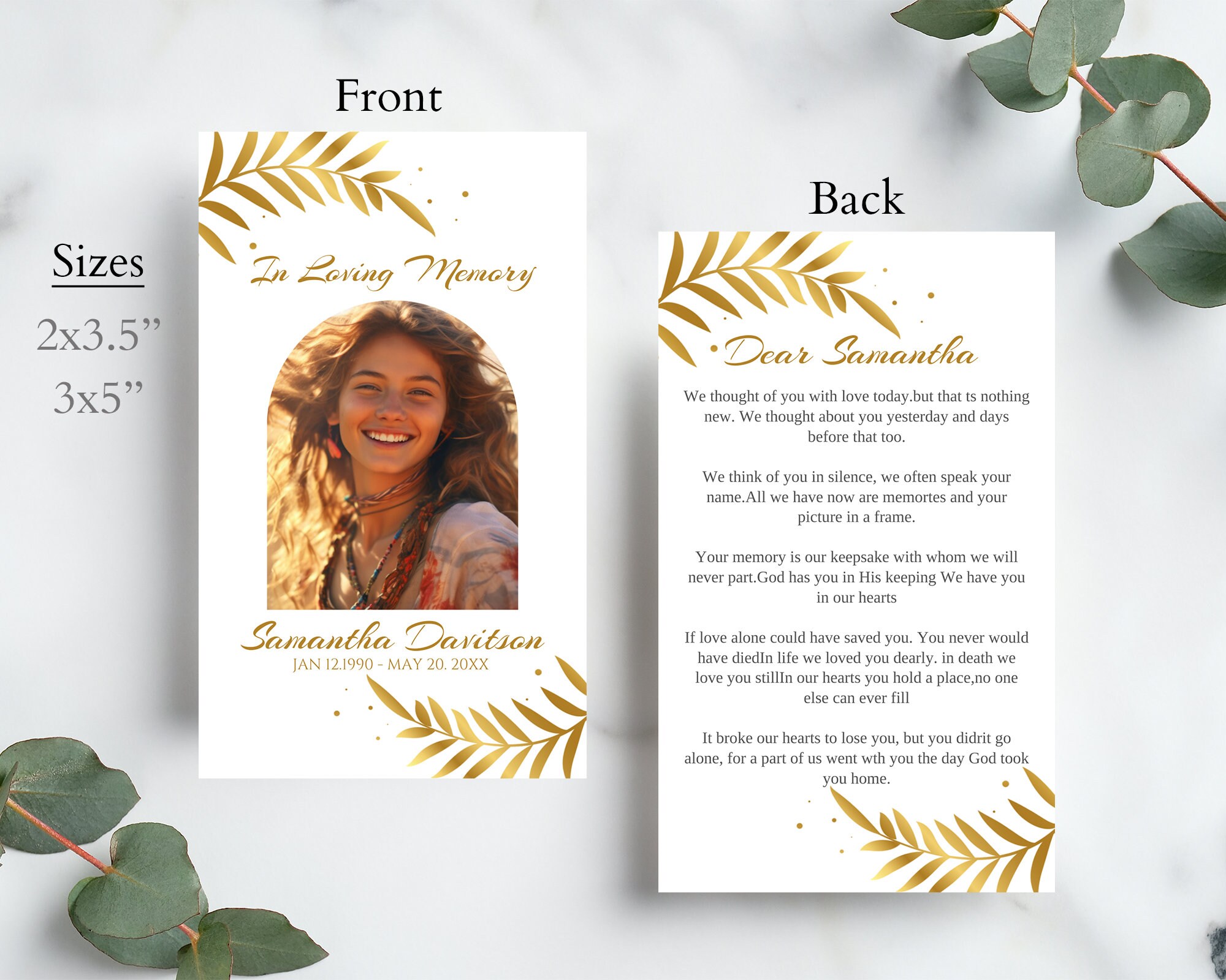 Minimalist Funeral Prayer Card Template, Editable Memorial Prayer Card ...