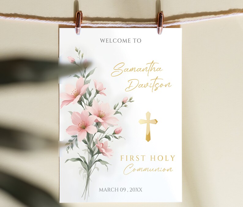 First Communion Welcome Sign Template, Pink First Communion Welcome ...