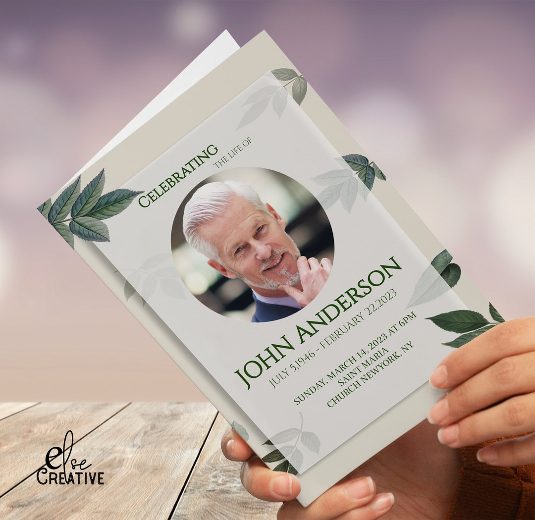 Greenery Leaves Funeral Program Template: Editable Memorial (digital ...
