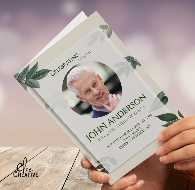 Greenery Leaves Funeral Program Template: Editable Memorial (digital ...