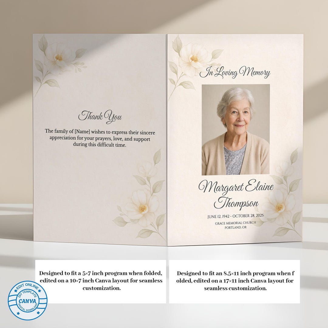 Editable Funeral Program Template Canva, Memorial Service Program ...