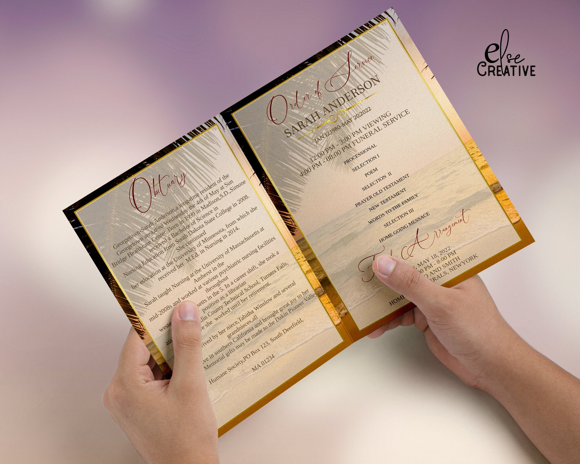 Beach Sunset Funeral Program, Funeral Announcement Template for Women ...