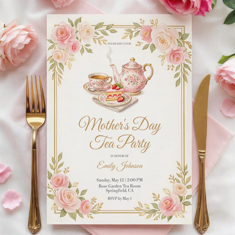Floral Mother's Day Tea Party Invitation, Mommy & Me Brunch Invite ...
