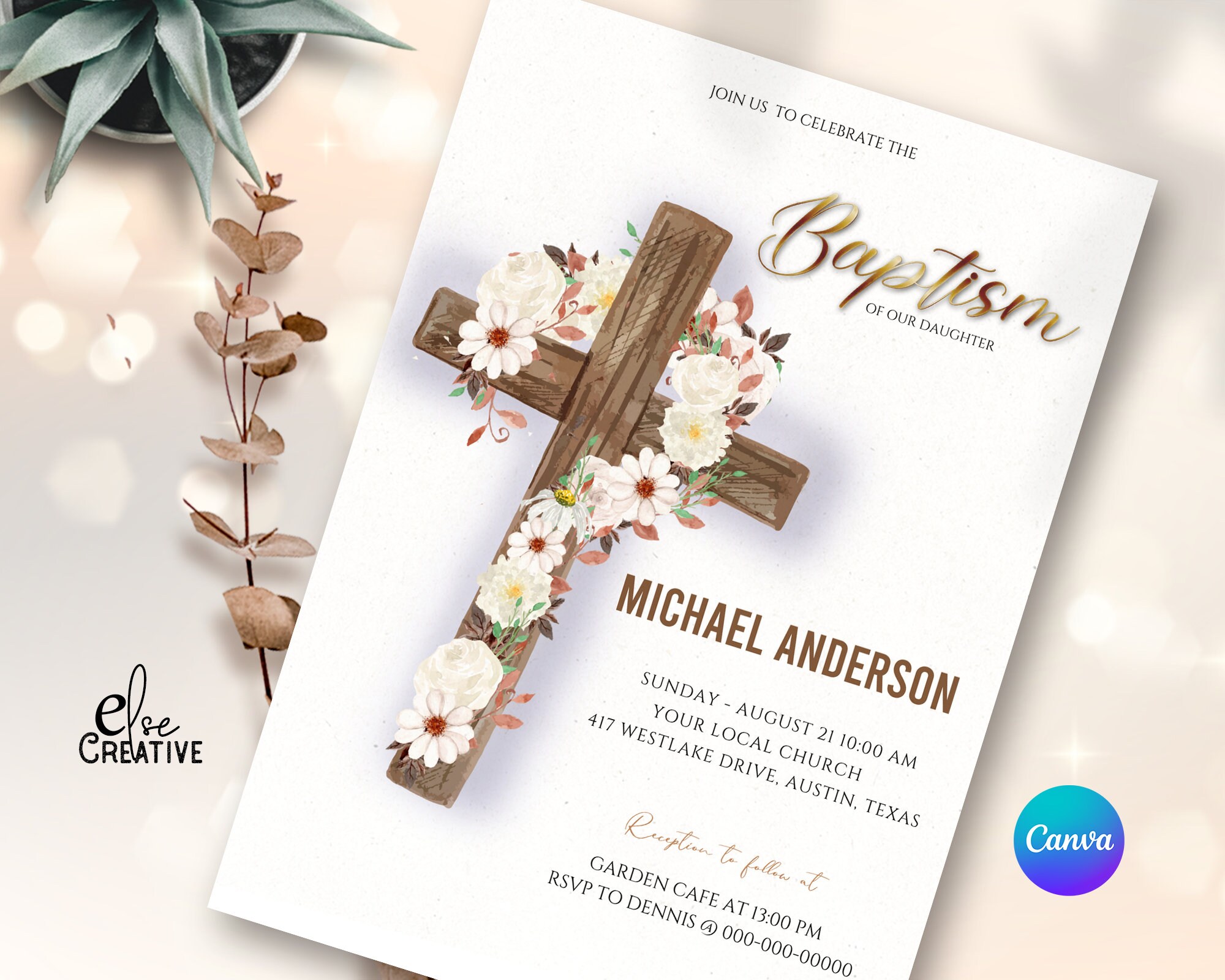 Simple Boho First Communion Invitation Template / Holy Cross Communion ...