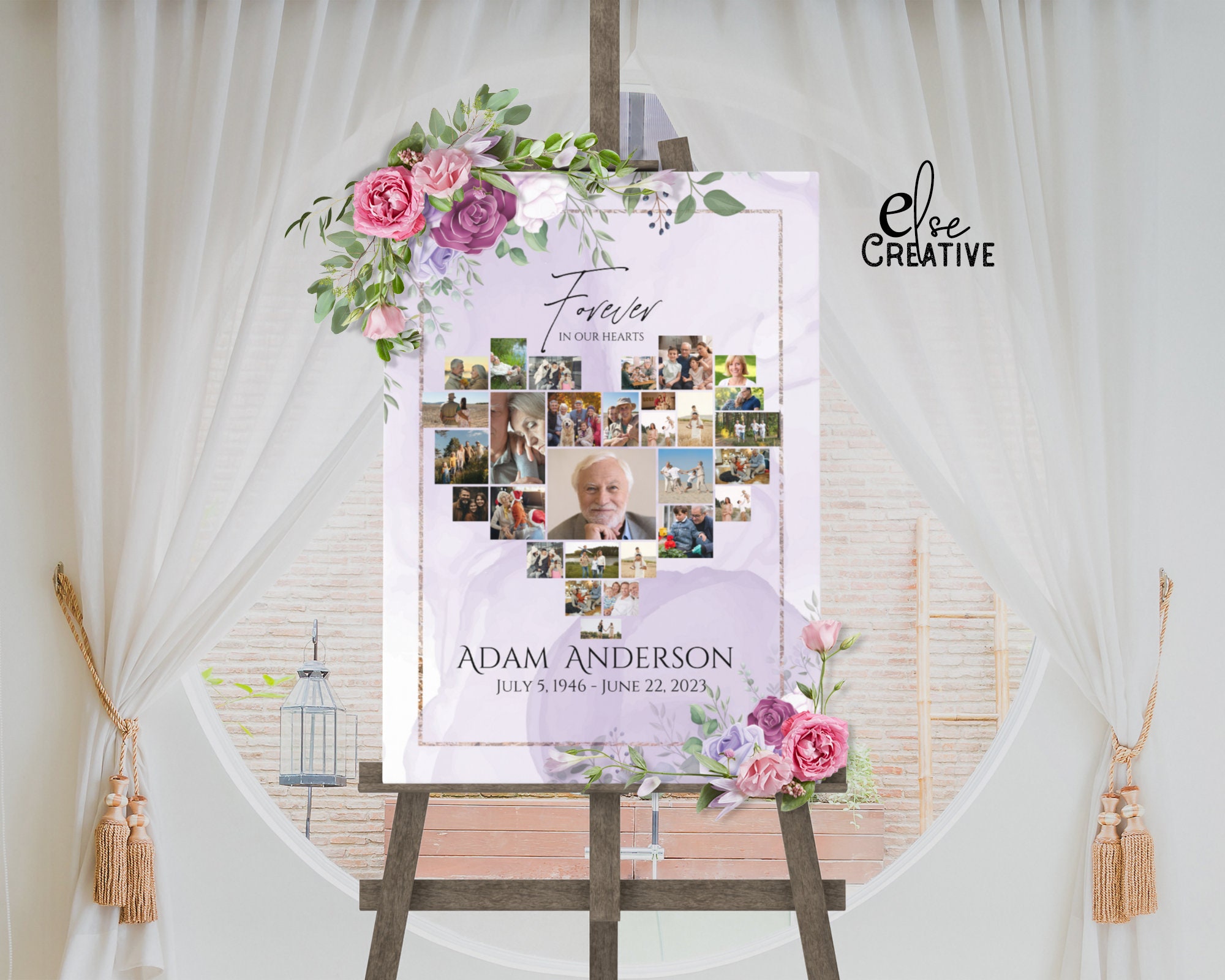 Funeral Collage Templates,heart Photo Collage,purple Roses,for Men for ...