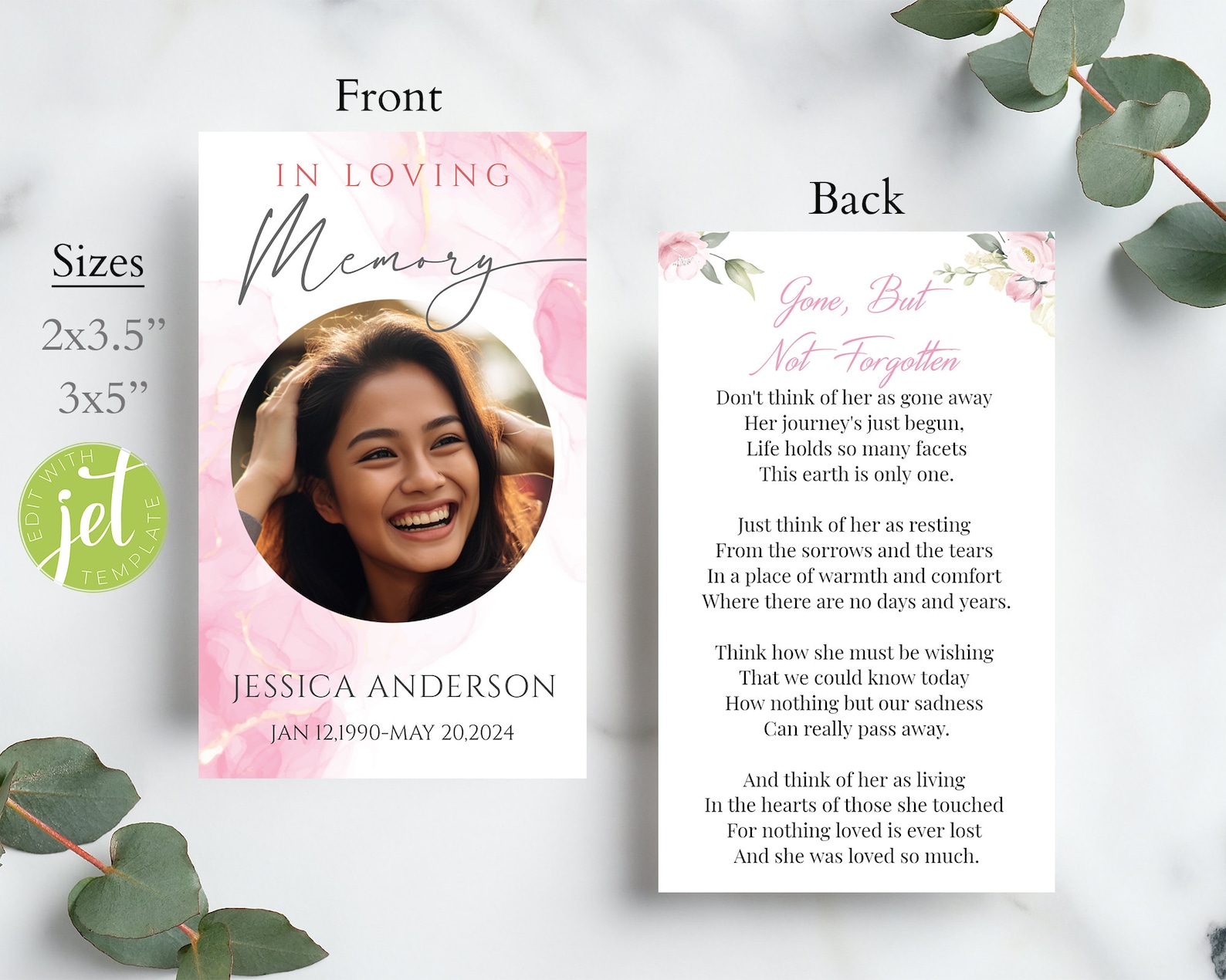 Editable Funeral Prayer Card, Printable Memorial Prayer Card Template ...