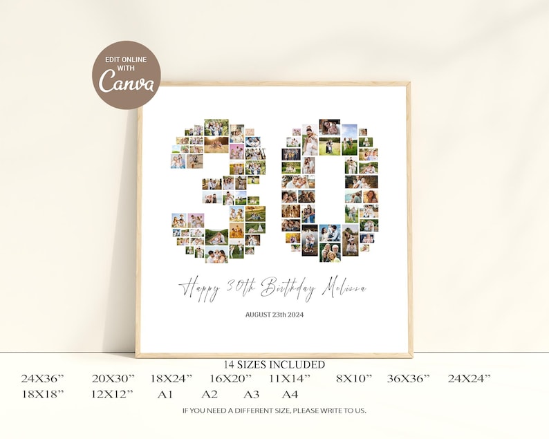 30th Birthday Photo Collage Template, Personalized 30th Birthday Gift ...