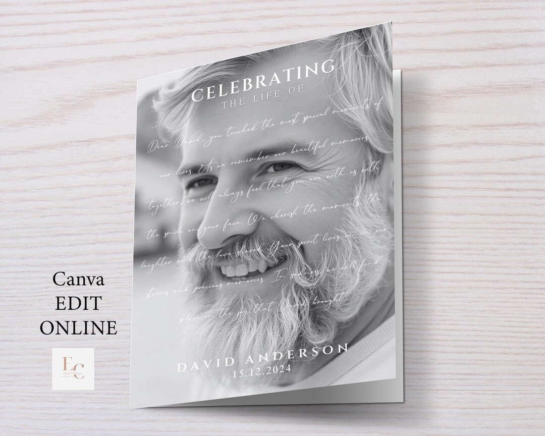 Minimalist Funeral Program Template: Simple Memorial Service (canva ...