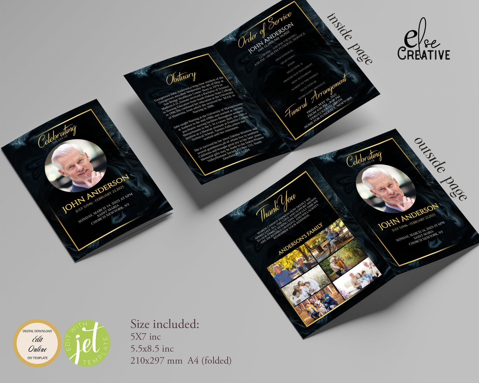 Editable Black Funeral Program Template: Memorial Service (digital Download) - Etsy