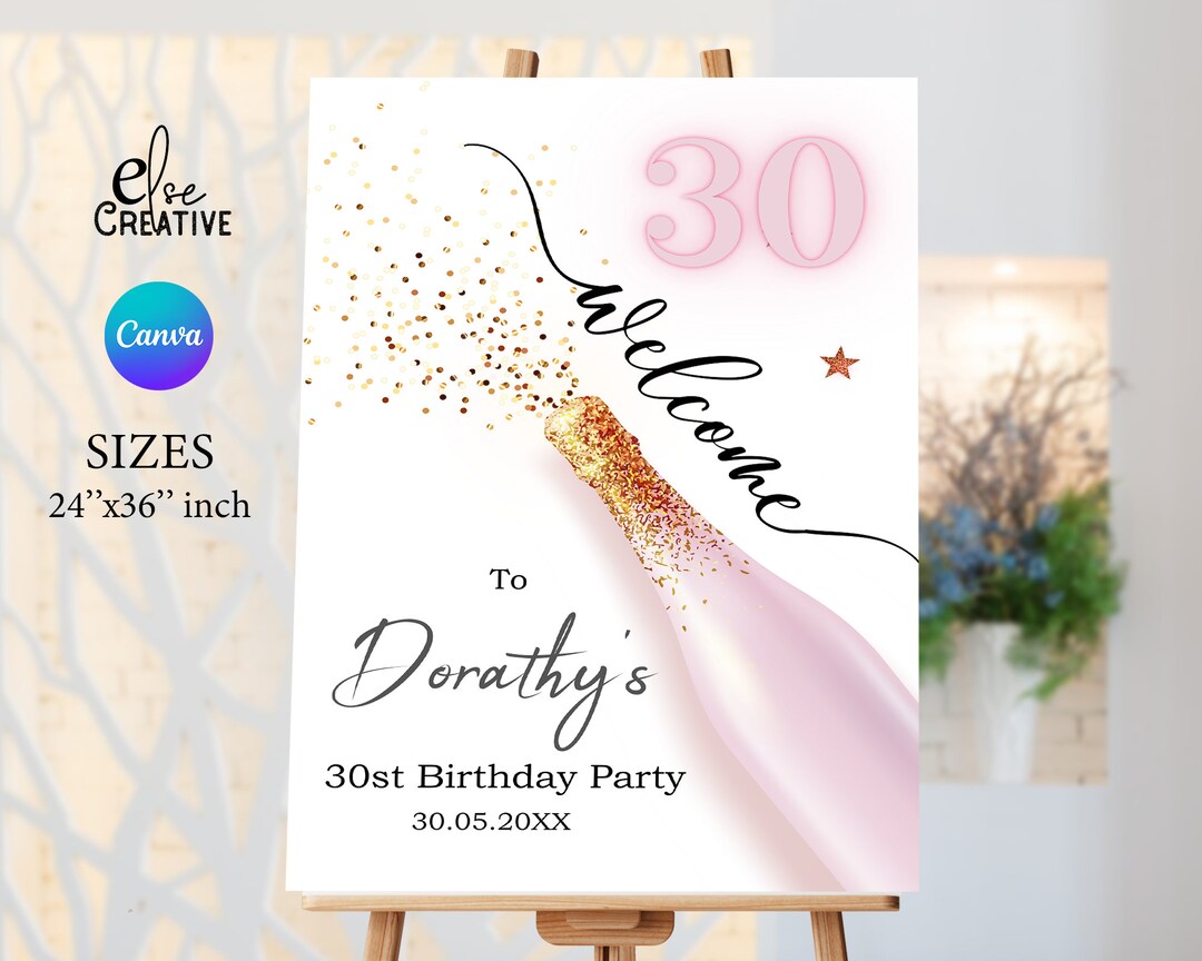 30st Birthday Welcome Sign | Cheers to Welcome Party Sign, Champagne ...