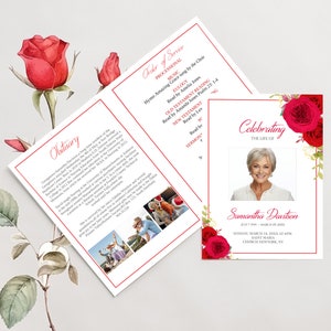 Red Roses Funeral Program Template: Celebration of Life (INSTANT ...
