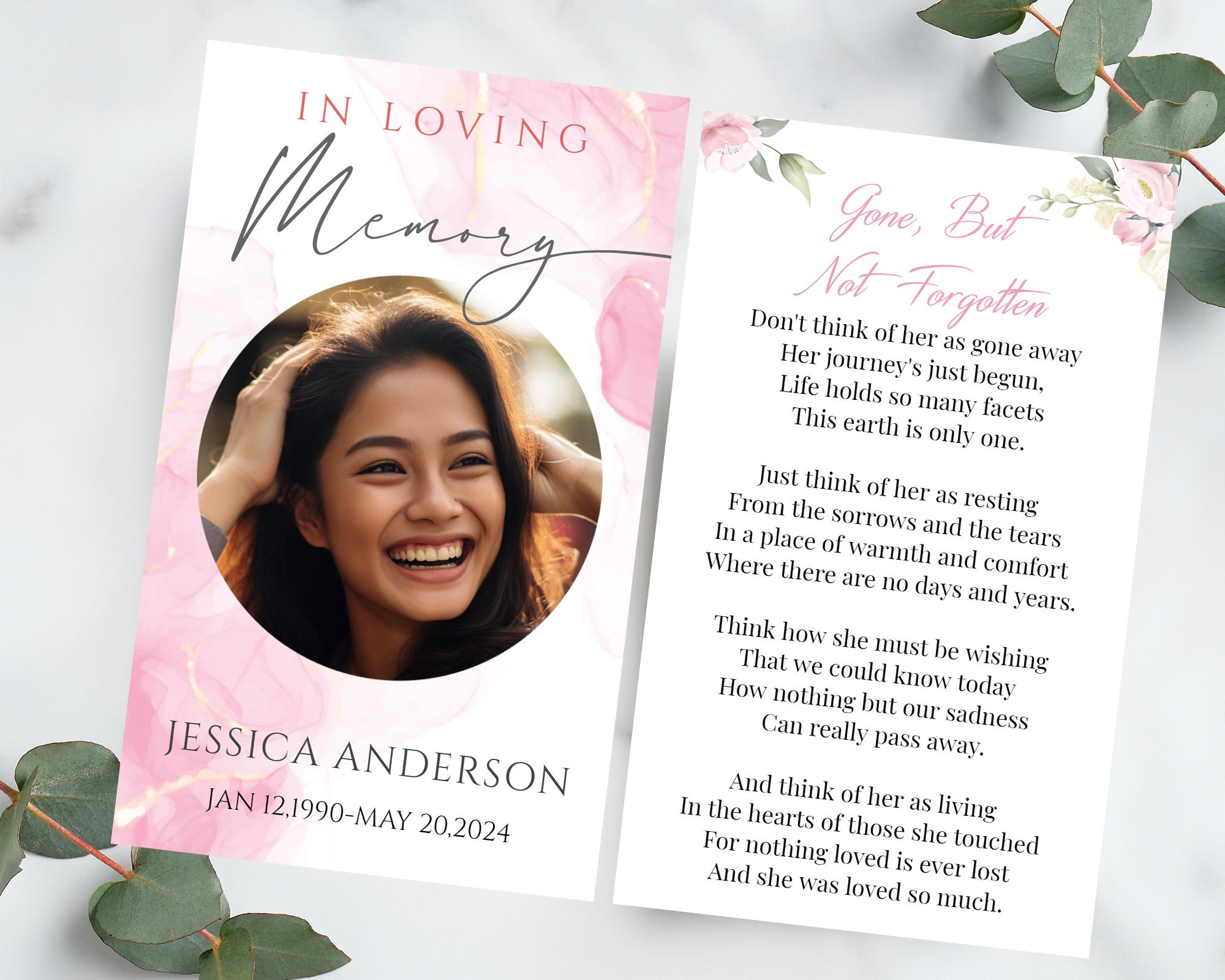 Editable Funeral Prayer Card, Printable Memorial Prayer Card Template ...