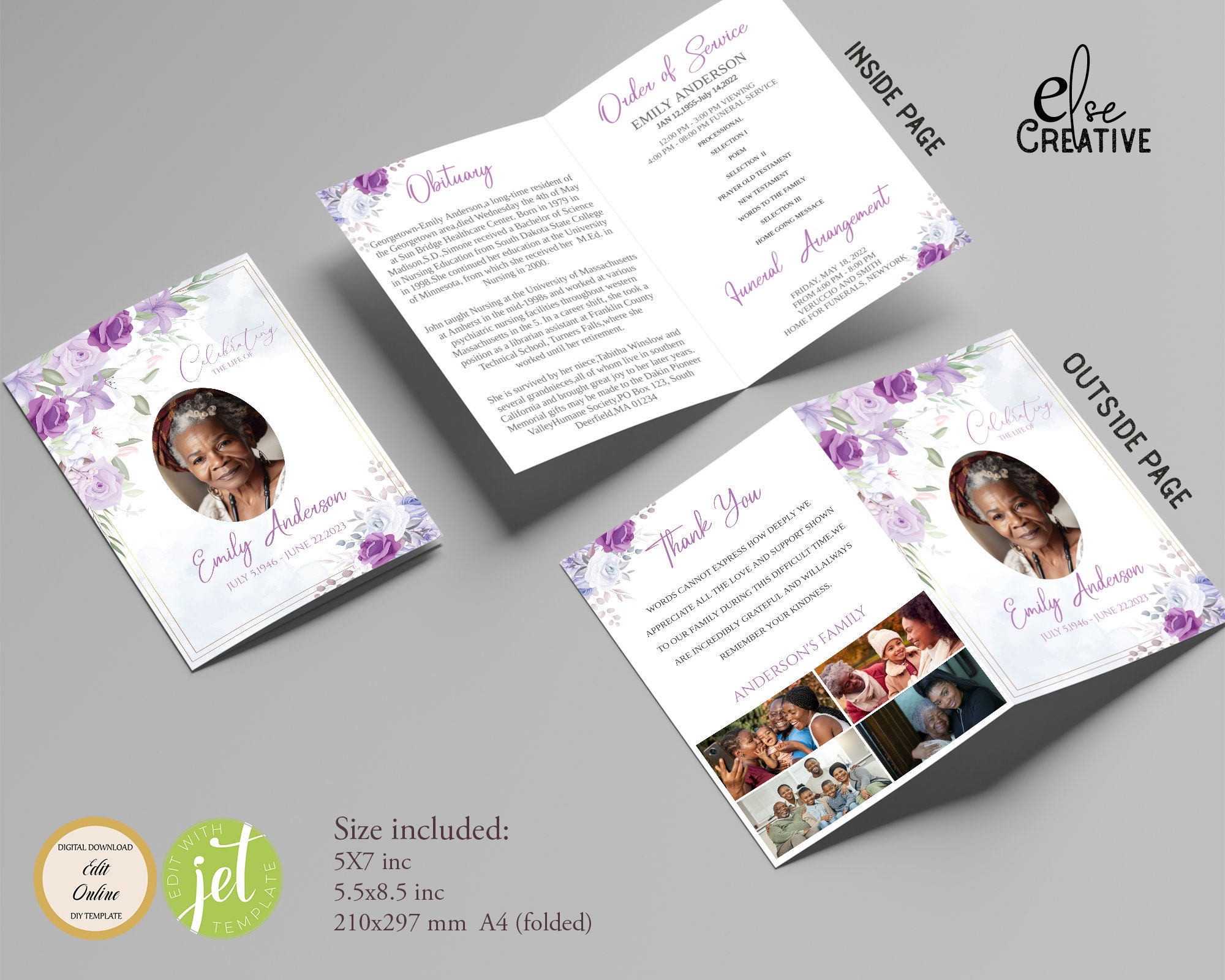 Floral Funeral Program Template | Celebration of Life Brochure (digital ...