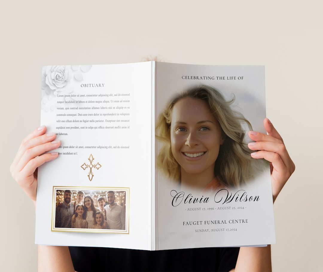 A4 BOOKLET Memorial Program (8 Pages)| MINIMALIST Funeral Program ...