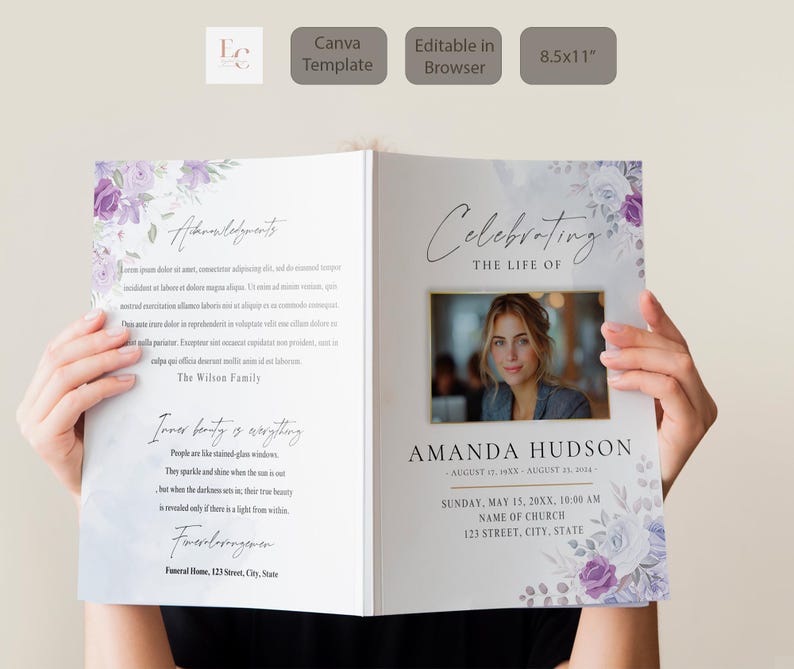 Editable Funeral Program Bundle: Celebration of Life Canva Templates ...