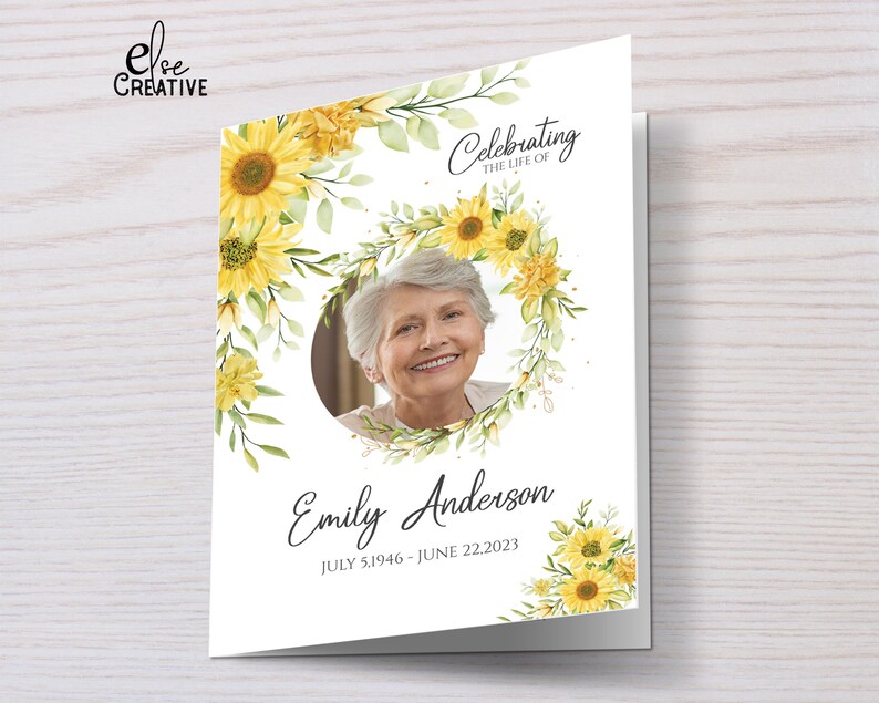Daisy Funeral Program, Yellow Obituary Template, Funeral Program ...