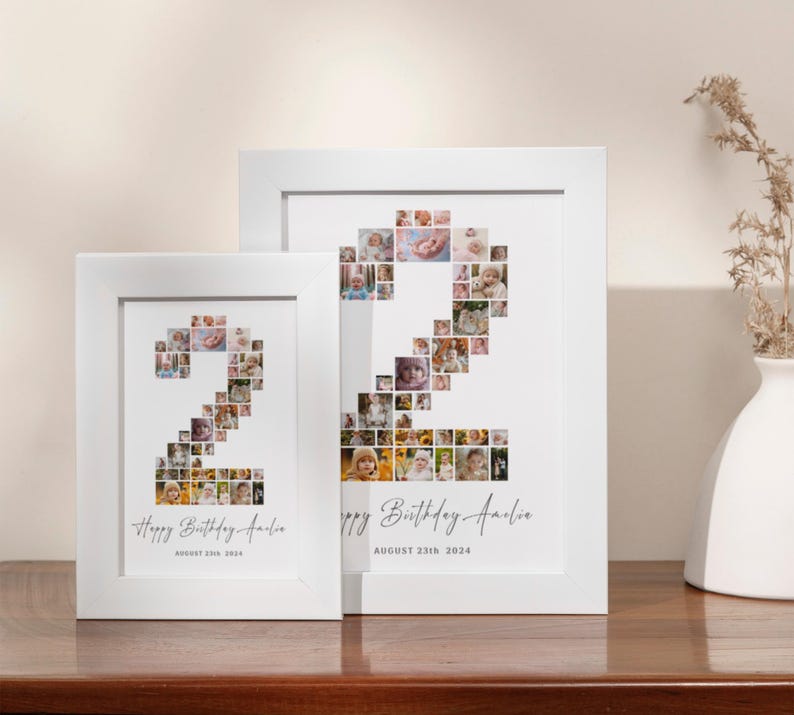 Birthday Number 2 Photo Collage, Birthday Gift, Second Birthday Photo 2 ...