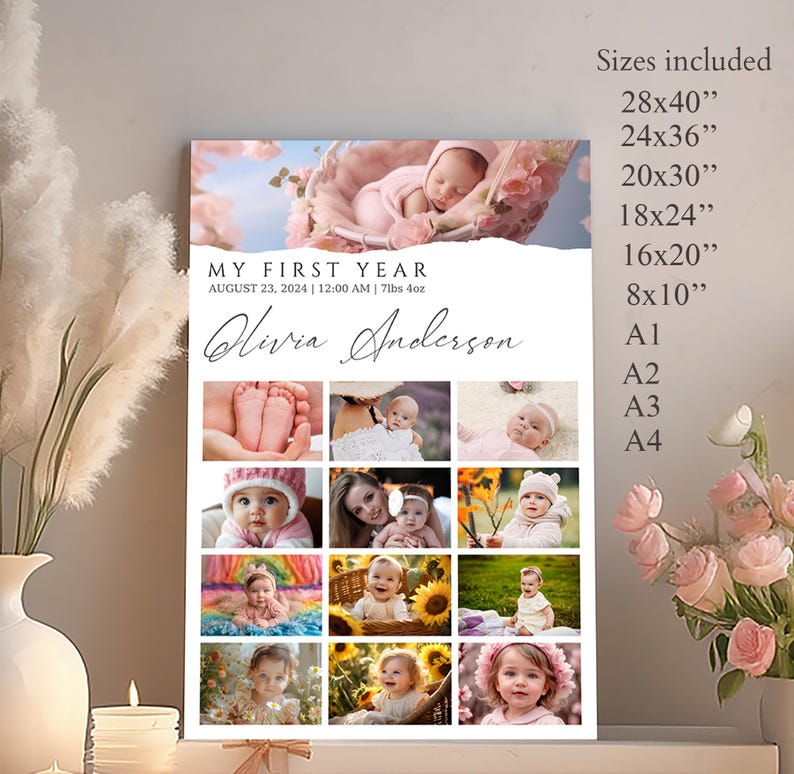 First Birthday Photo Sign Template, 1st Birthday Photo Poster, Baby's ...