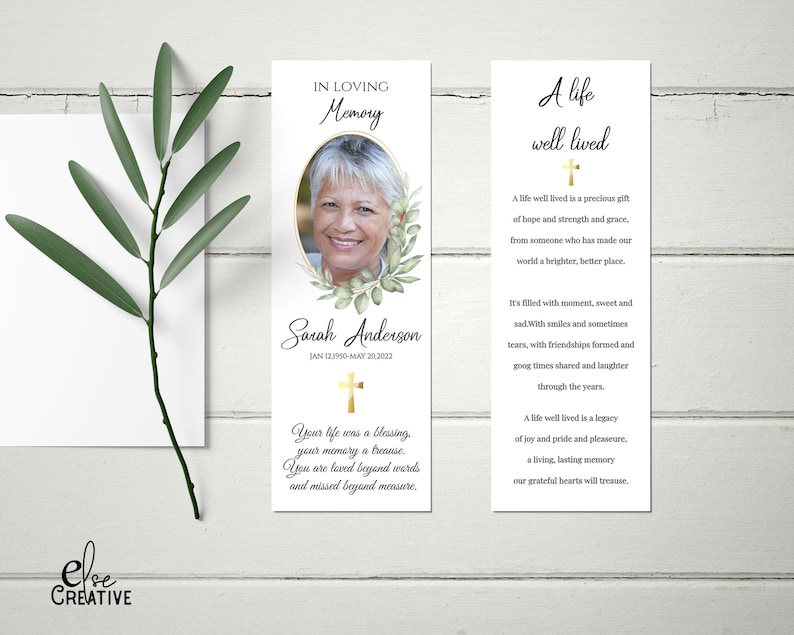 Minimalist Funeral Bookmark Template: Memorial Keepsake (digital ...