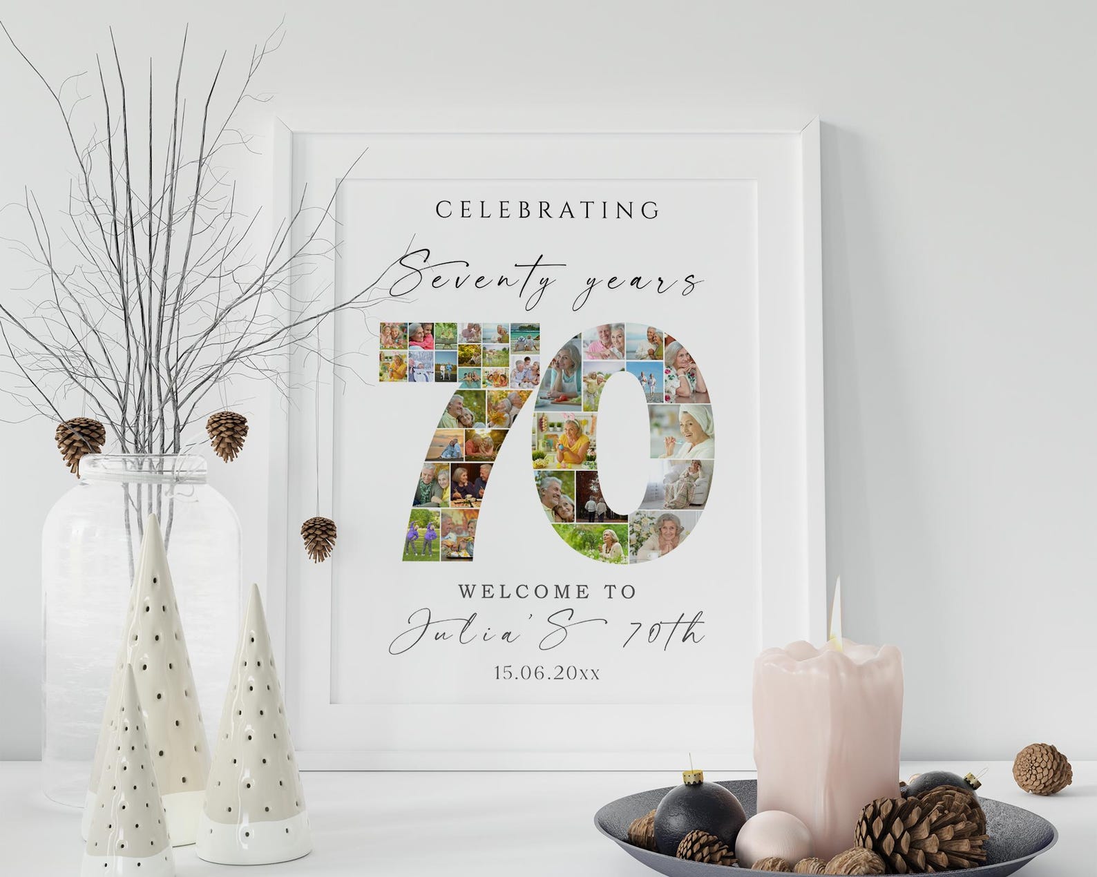 70th Birthday Photo Collage Template: Milestone Party Decor (digital ...