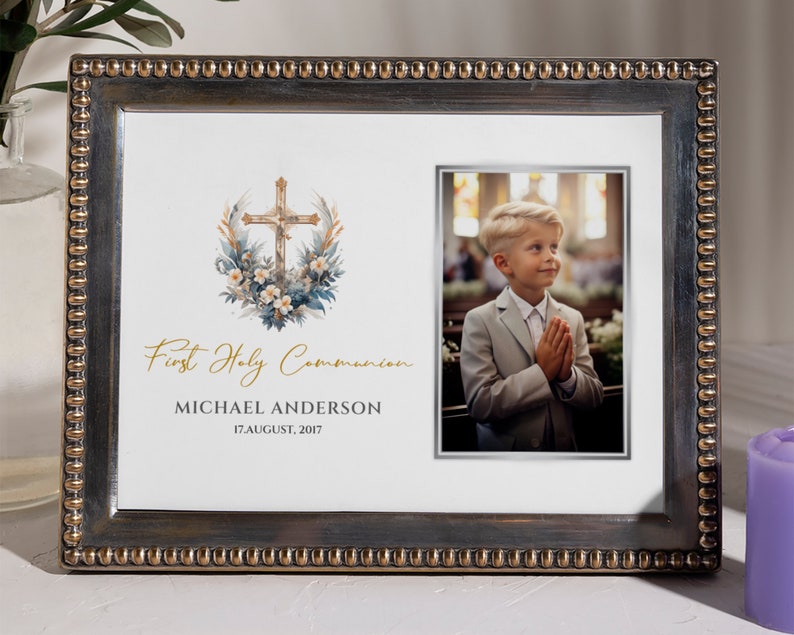 Personalized First Communion Photo Frame: Cross Keepsake (digital ...