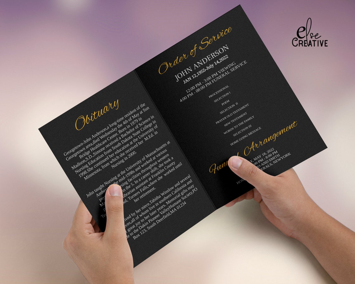Black Funeral Program Template: Editable Memorial Service (digital ...