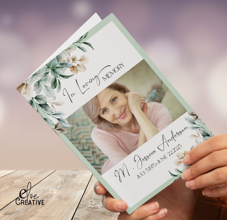 Green Leaves Funeral Program Template: Editable Celebration of Life ...