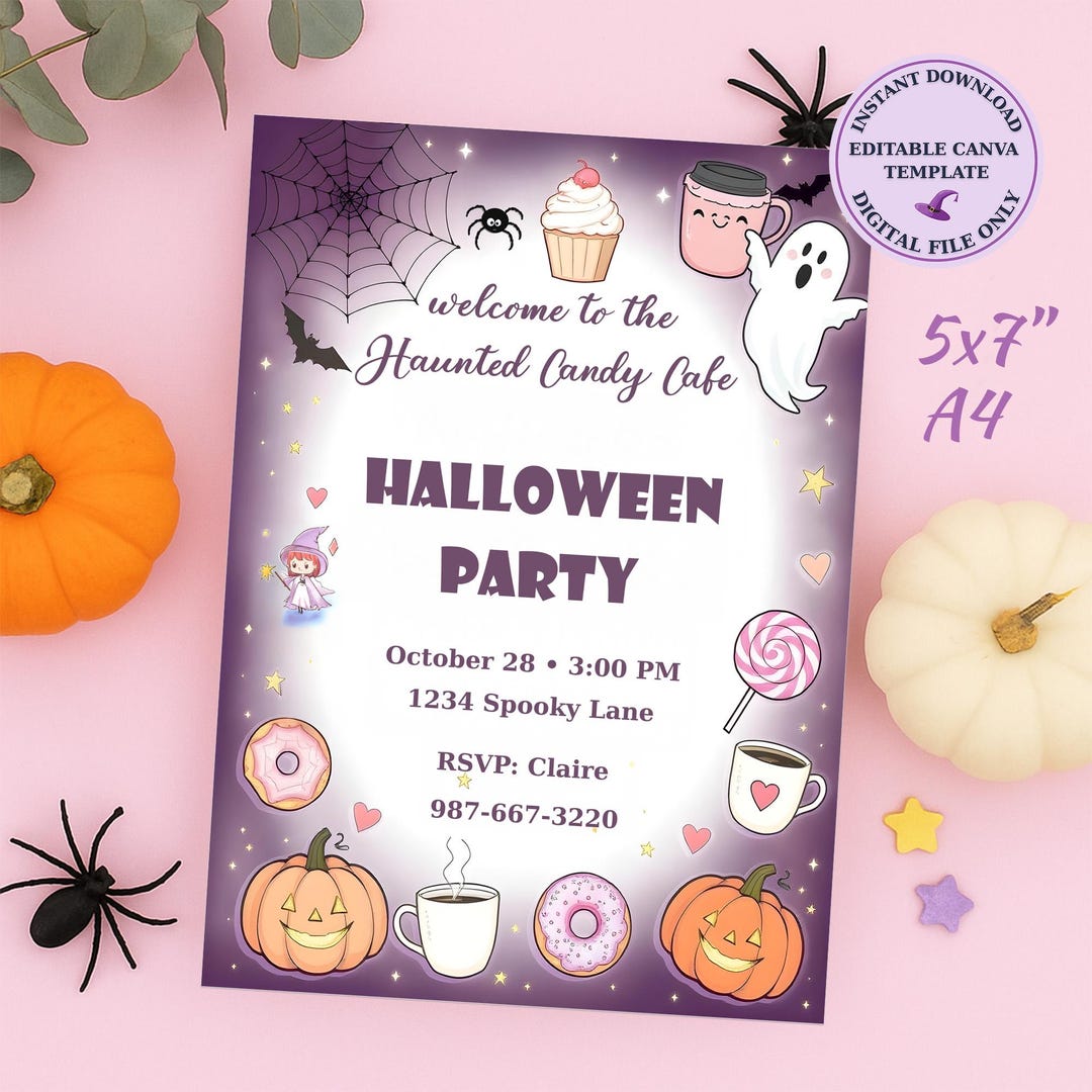 Halloween Party Invitation & Activity Page - Pastel Cute Ghost Candy ...