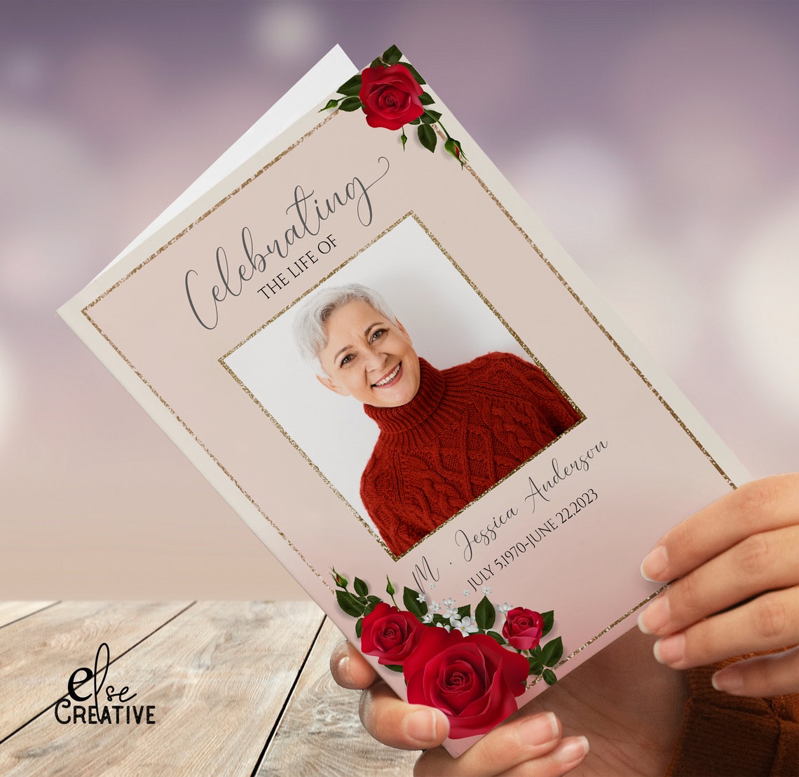 Editable Funeral Program Template, Memorial Service Template, Red Roses ...