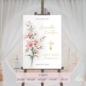 First Communion Welcome Sign Template, Pink First Communion Welcome ...
