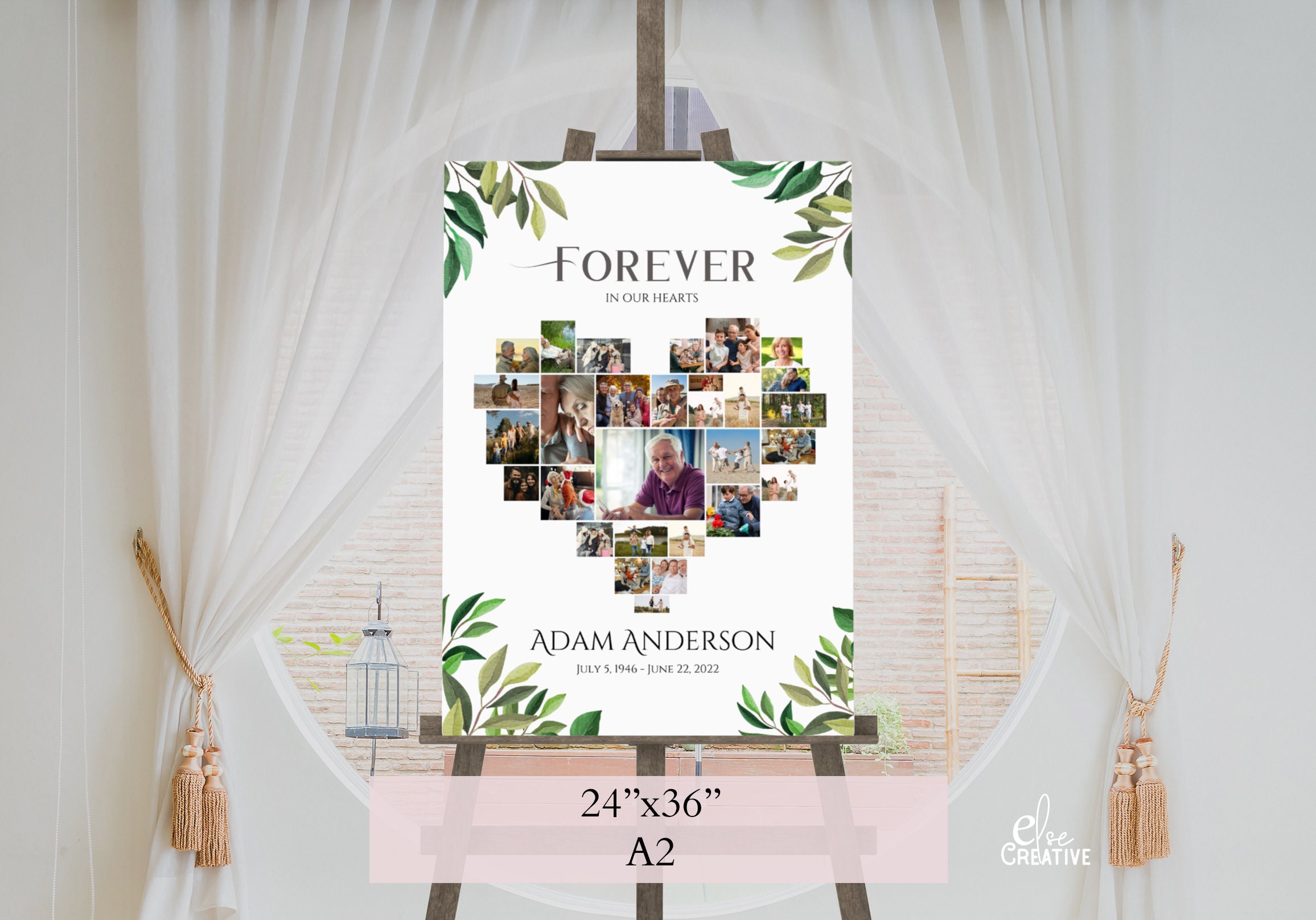 Celebration of Life Photo Collage Poster: Green Leaves Heart (canva ...
