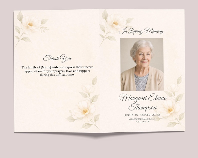 Editable Funeral Program Template Canva, Memorial Service Program ...