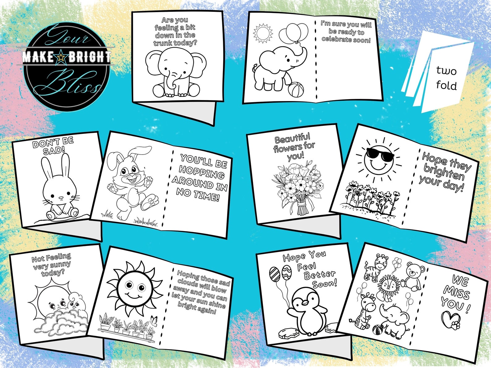 10 Card Bundle Kids Get Well Coloring Card Sunday School Coloring Cards ...