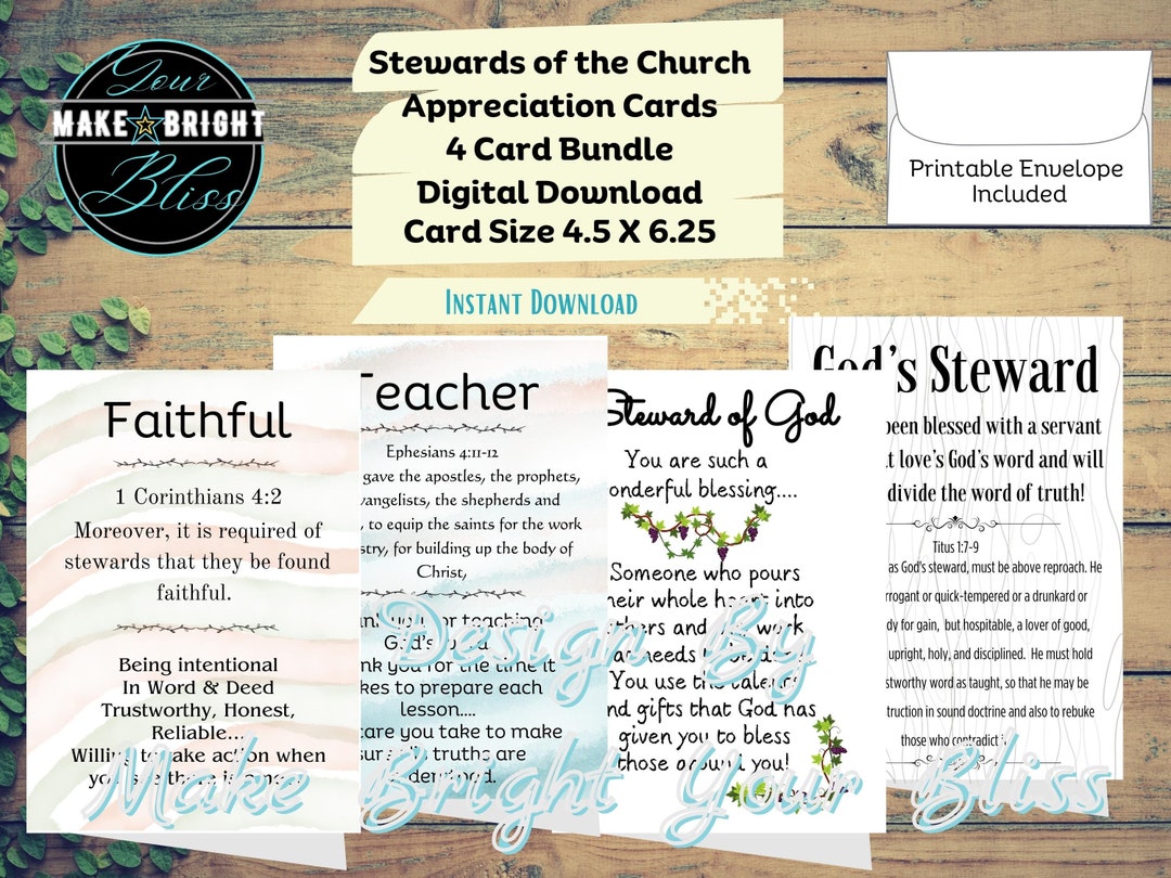 Four Pack Christian Card Bundle Gods Steward Card Faithful Servant Card ...