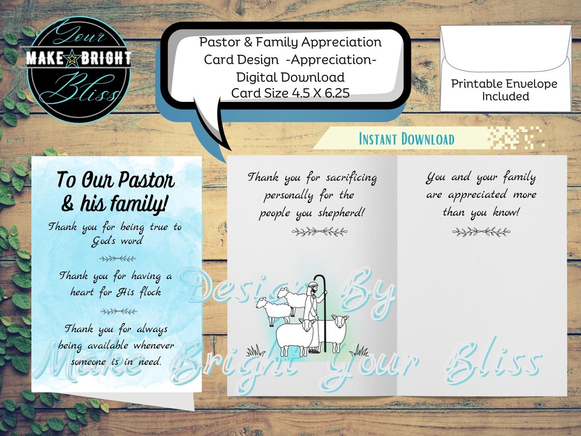4 Card Bundle Pastor and Family Appreciation Cards, Pastor's Wife Cards ...