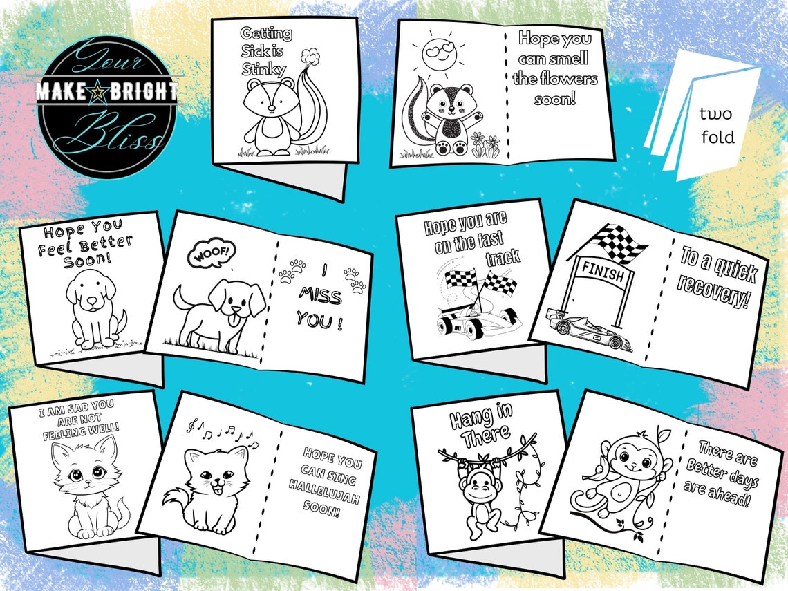 10 Card Bundle Kids Get Well Coloring Card Sunday School Coloring Cards ...