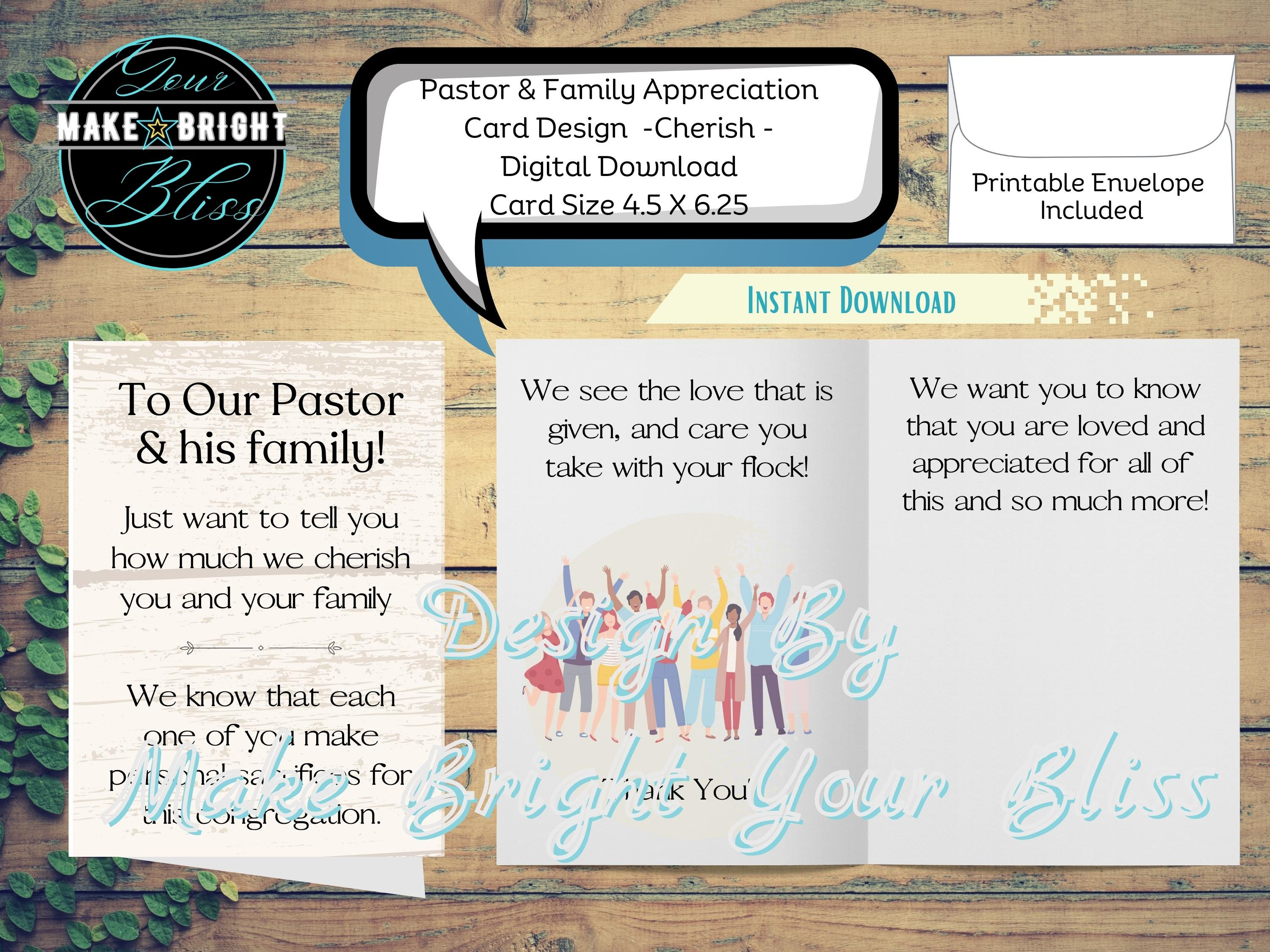 4 Card Bundle Pastor and Family Appreciation Cards, Pastor's Wife Cards ...